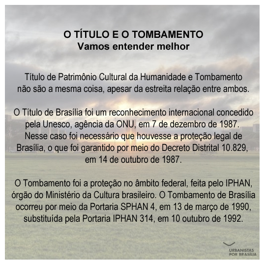 O TÍTULO DA UNESCO E O TOMBAMENTO | URBANISTAS POR BRASÍLIA